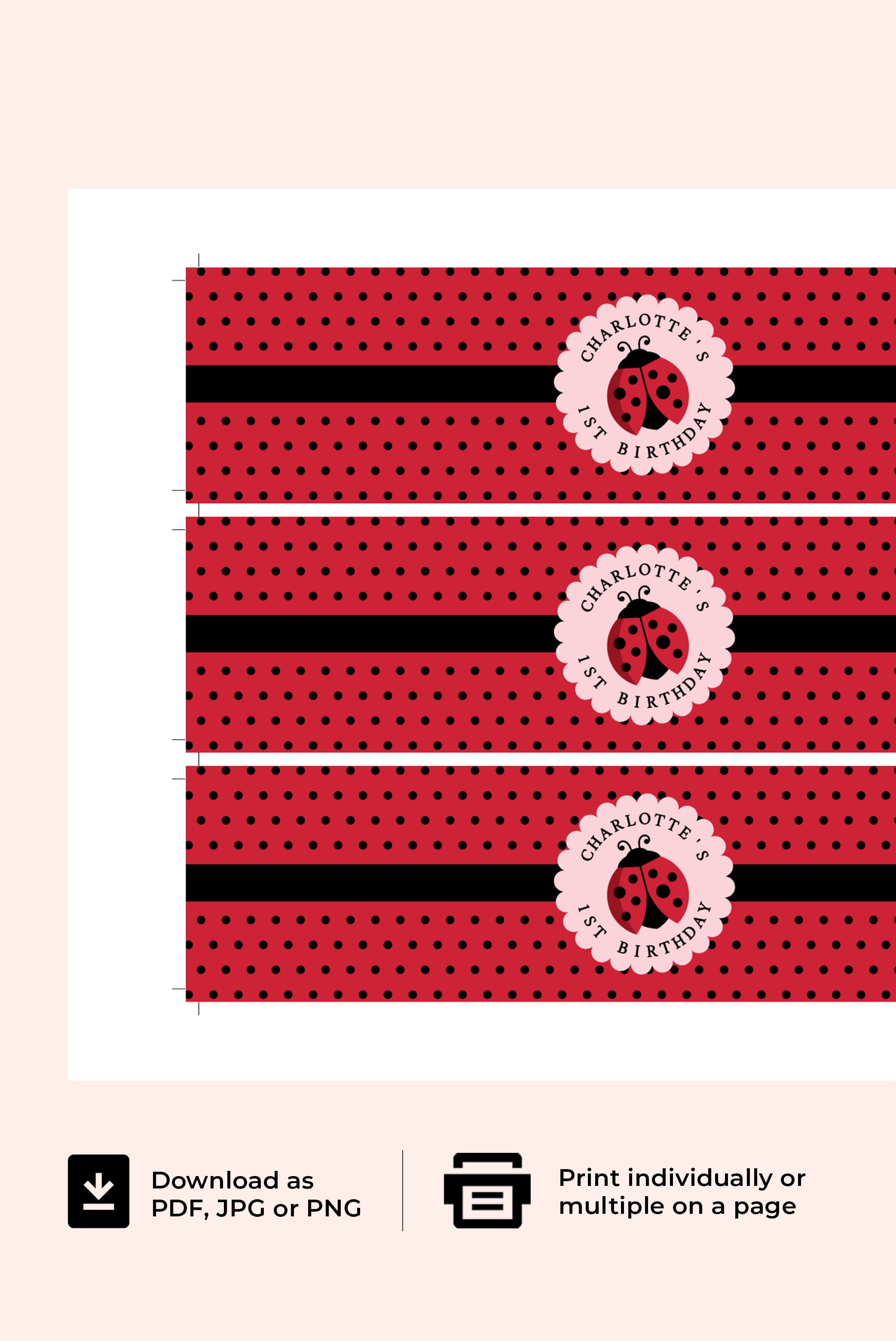 Ladybug Birthday Party Decorations | Printable Water Bottle Labels ...