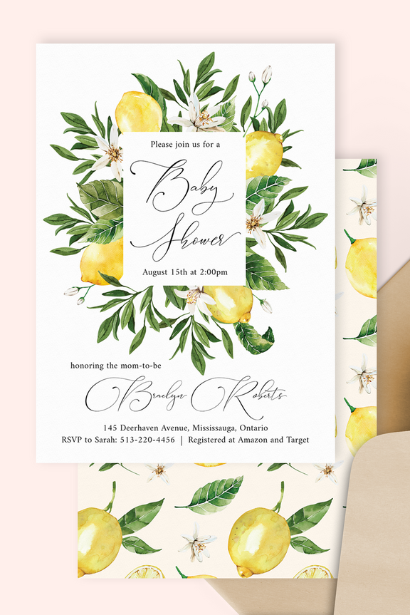 Printable Lemon Baby Shower Invitation Template – ARRA Creative