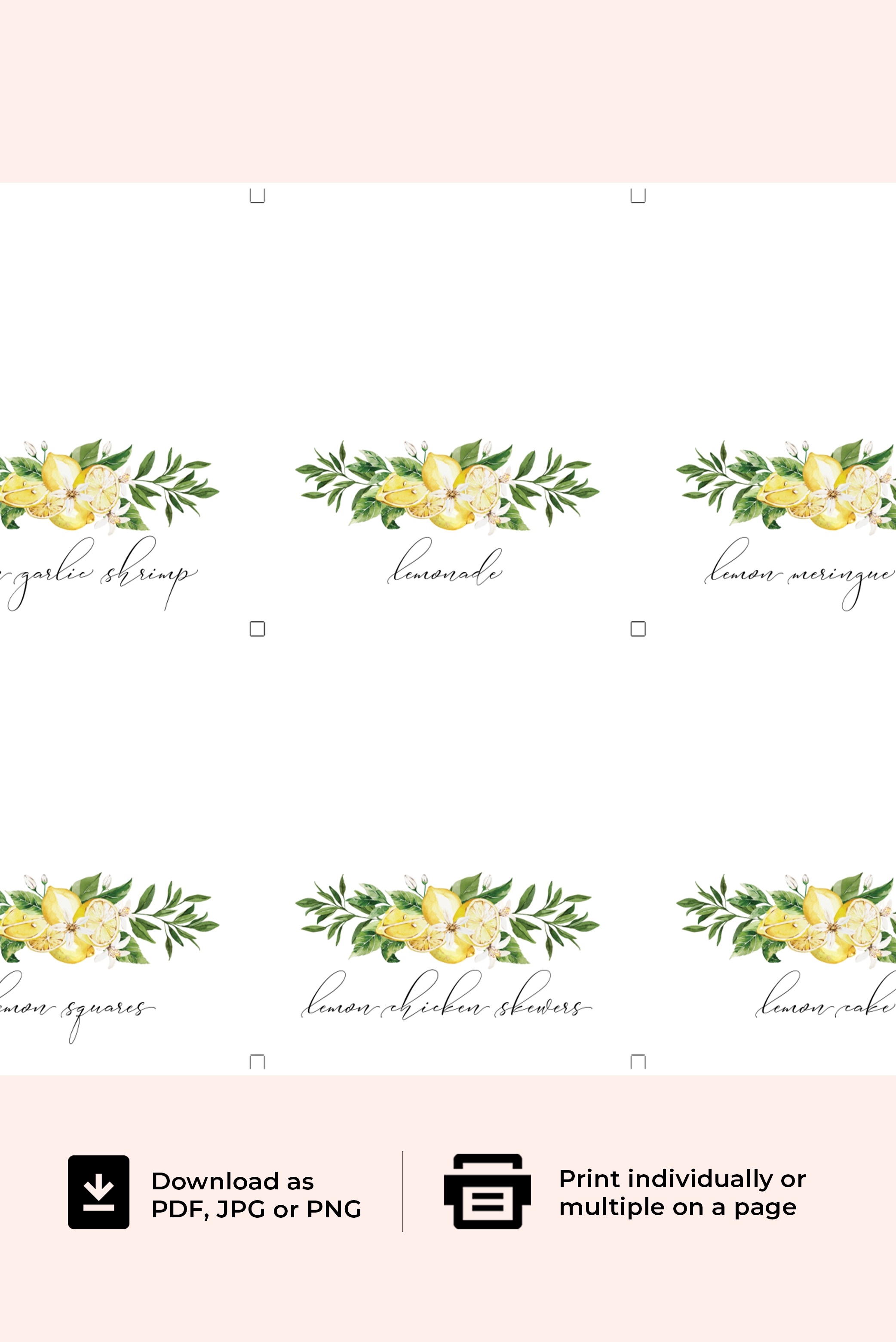 Lemon Food Tent Cards | Printable Party Supplies and Decorations – ARRA ...