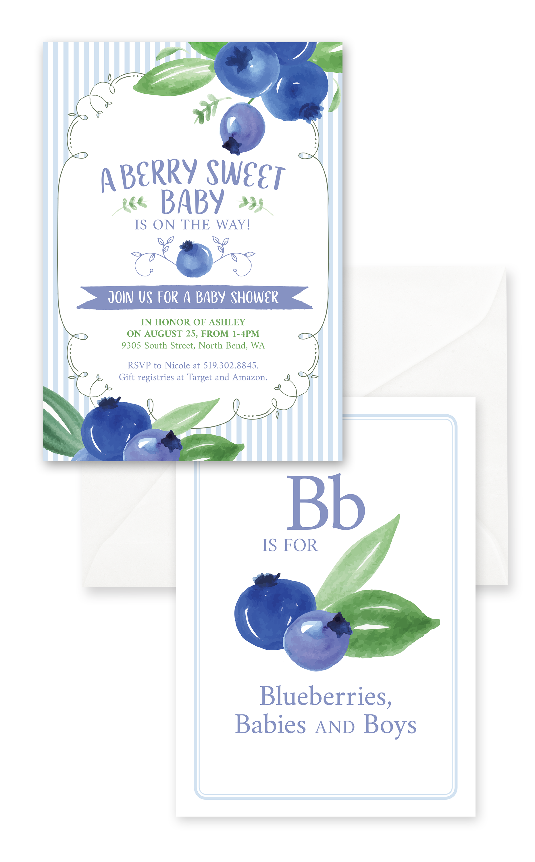 Blueberry Baby Shower Invitation Template | Printable – ARRA Creative
