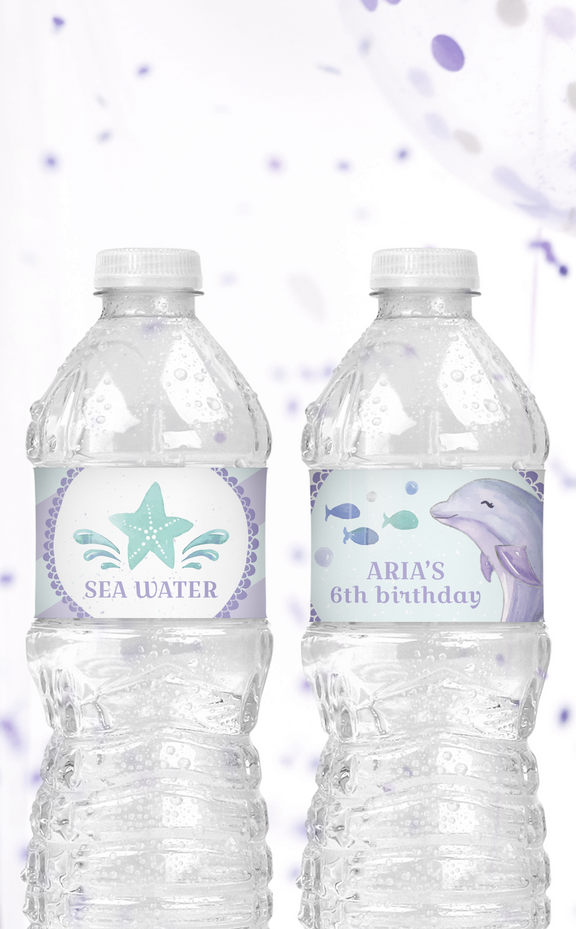 Dolphin Birthday Party Decorations | Printable Water Bottle Labels ...