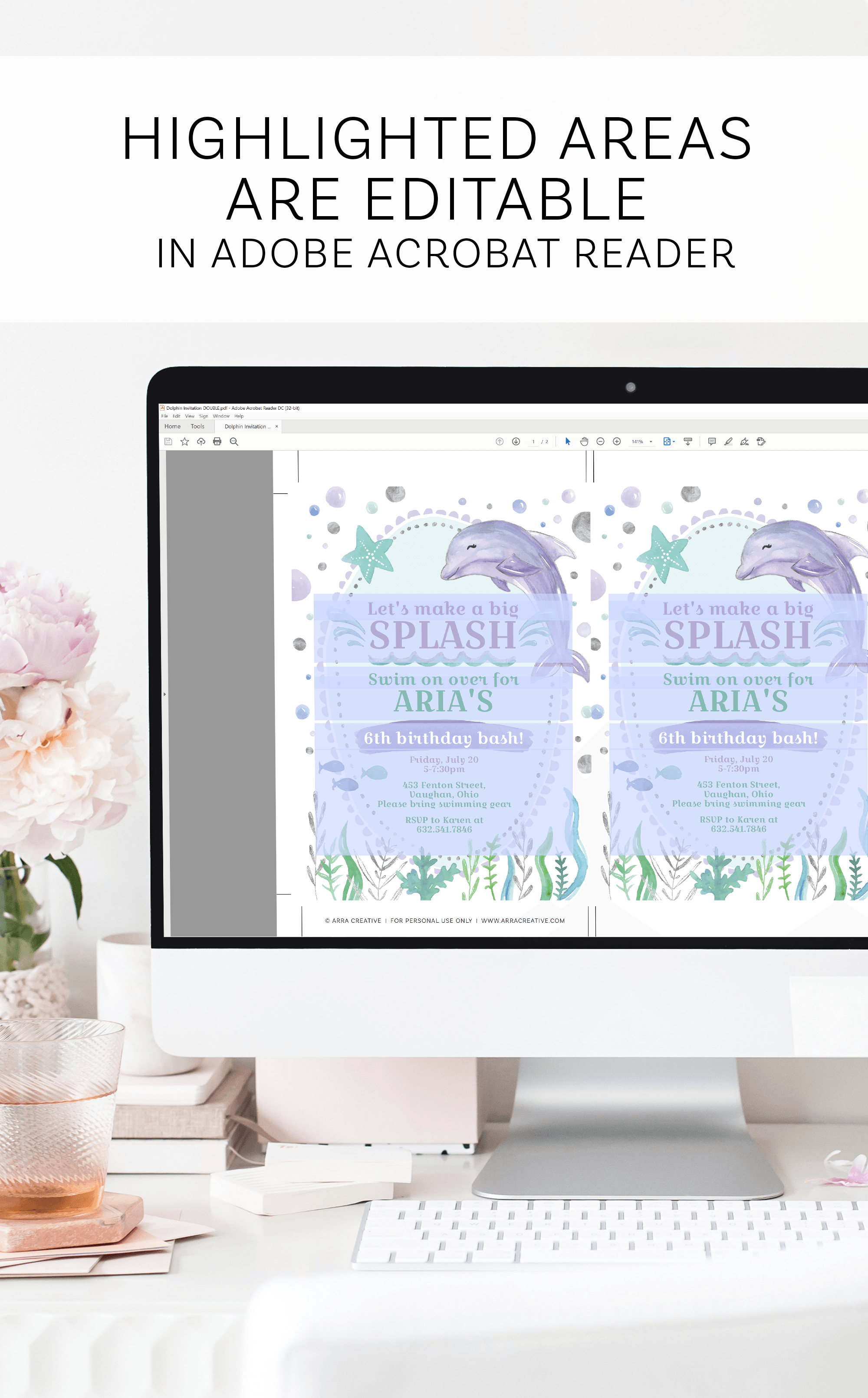 Dolphin Birthday Party Invitation Template | Under the Sea Pool Party ...