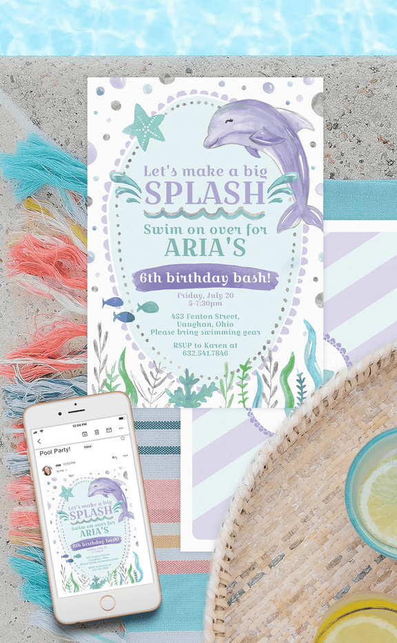 Dolphin Birthday Party Invitation Template | Under the Sea Pool Party ...