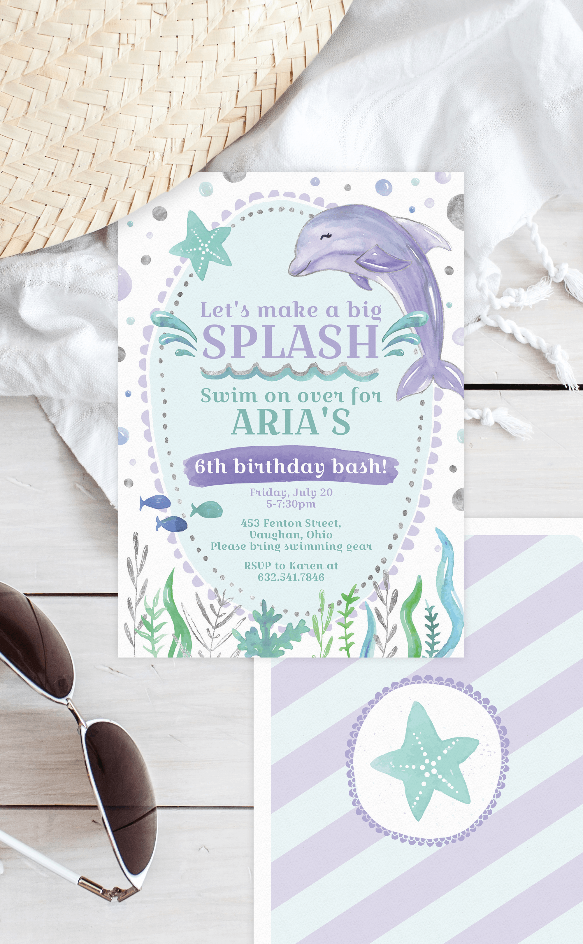 Dolphin Birthday Party Invitation Template | Under the Sea Pool Party ...