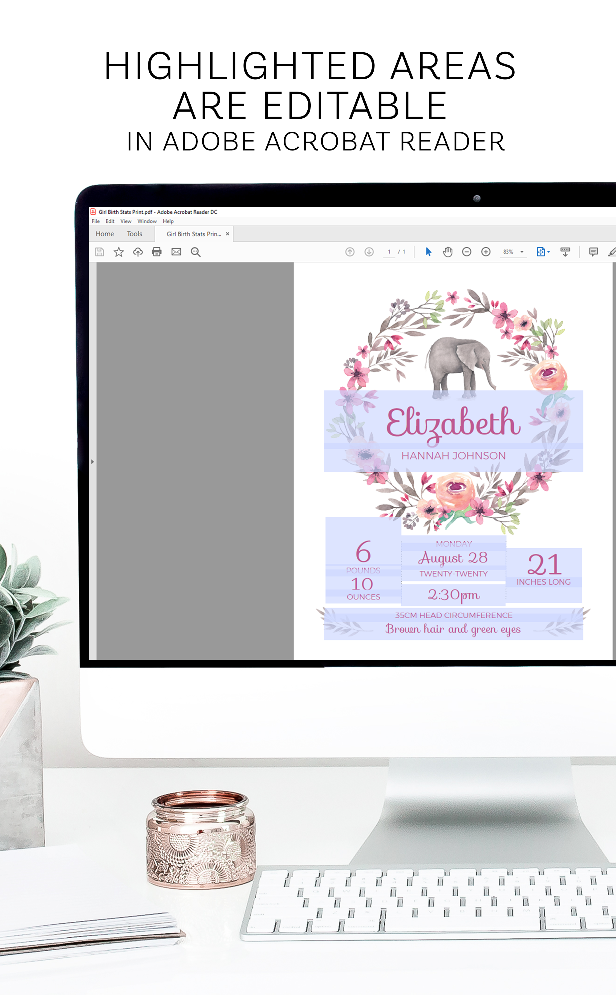 Baby Girl Birth Stats Nursery Print | Digital Birth Information Poster ...