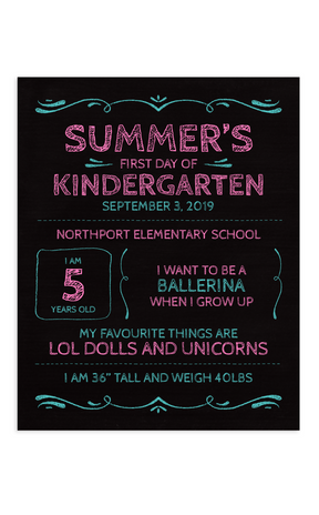 Chalkboard First Day of School Sign Template | Pink and Teal – ARRA ...