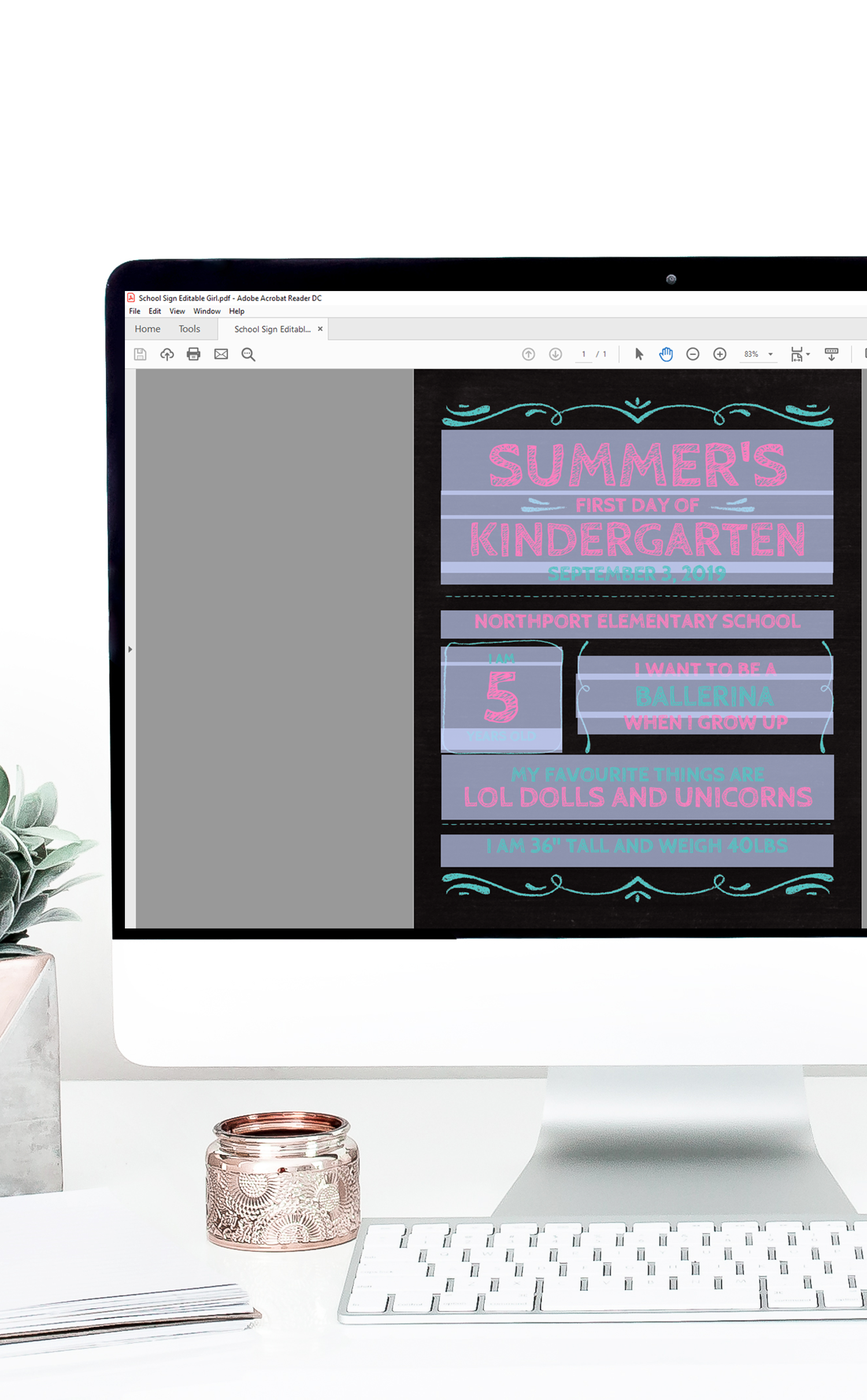 Chalkboard First Day of School Sign Template | Pink and Teal – ARRA ...