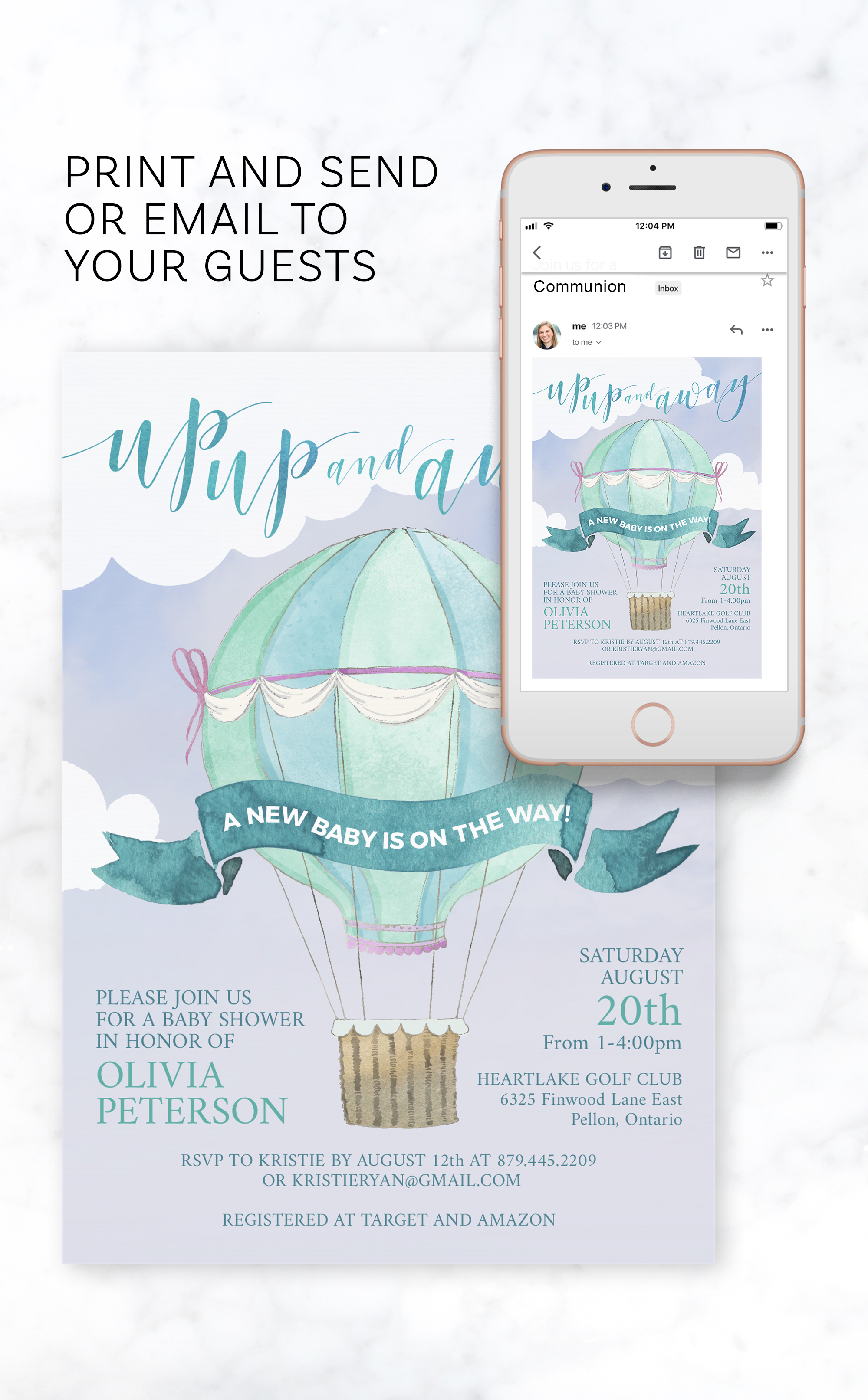Hot Air Balloon Baby Shower Invitation | Up Up and Away – ARRA Creative