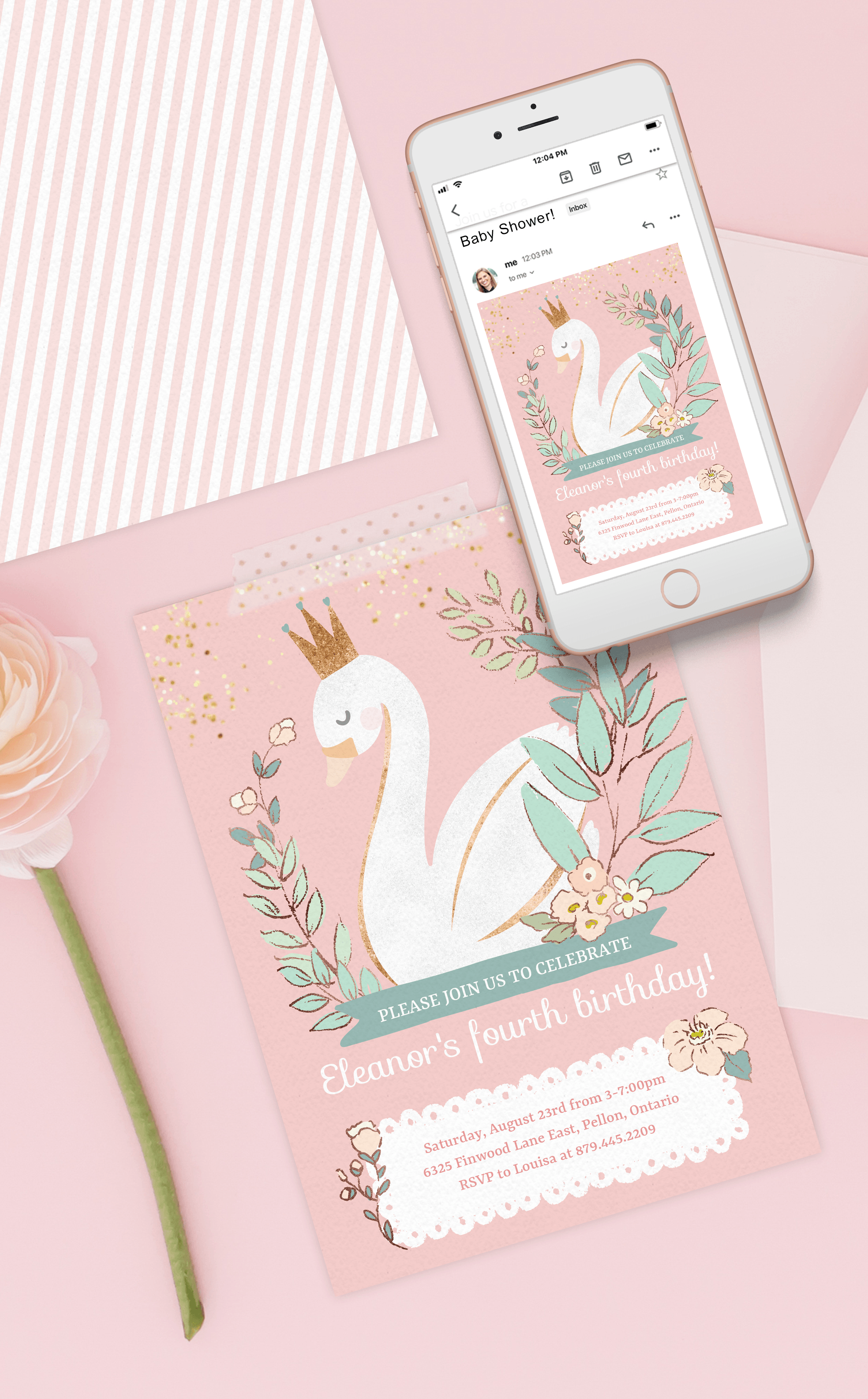 Swan Birthday Party Invitation | Editable Template – ARRA Creative