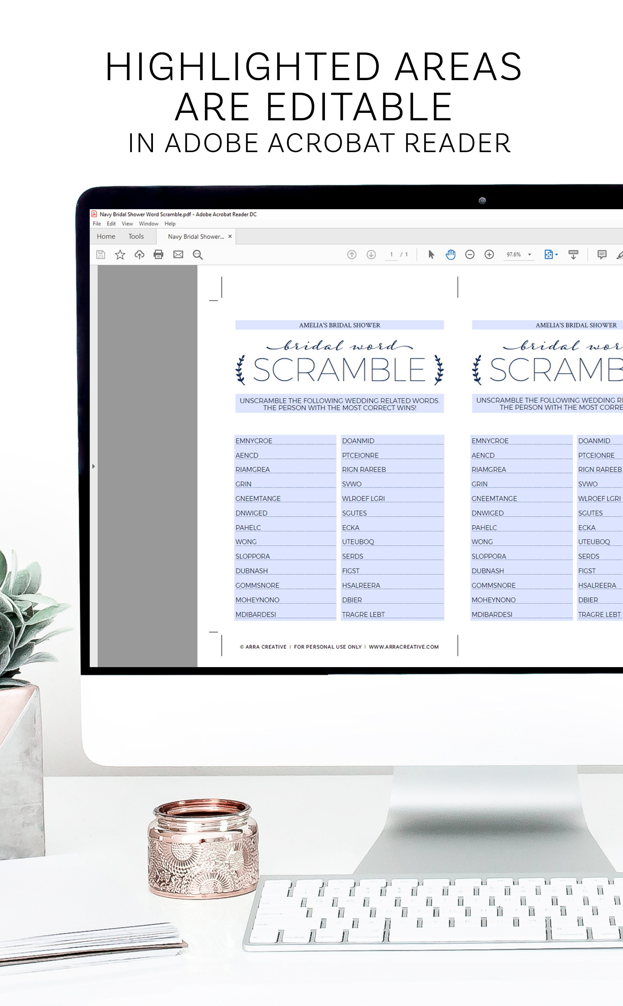 Printable Navy Bridal Shower Games | Word Scramble Game – ARRA Creative