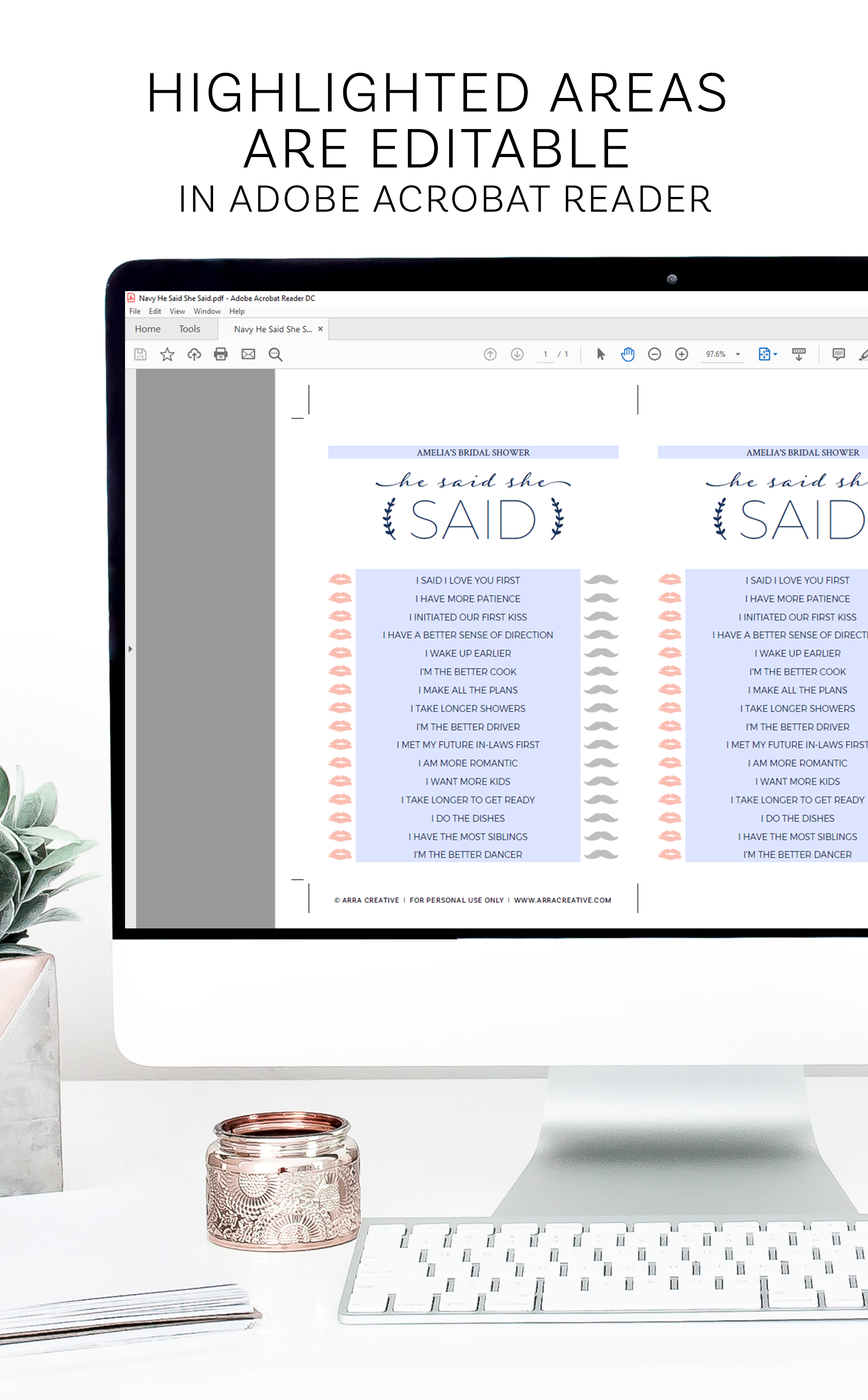 Navy Bridal Shower Games Template | He Said She Said – ARRA Creative