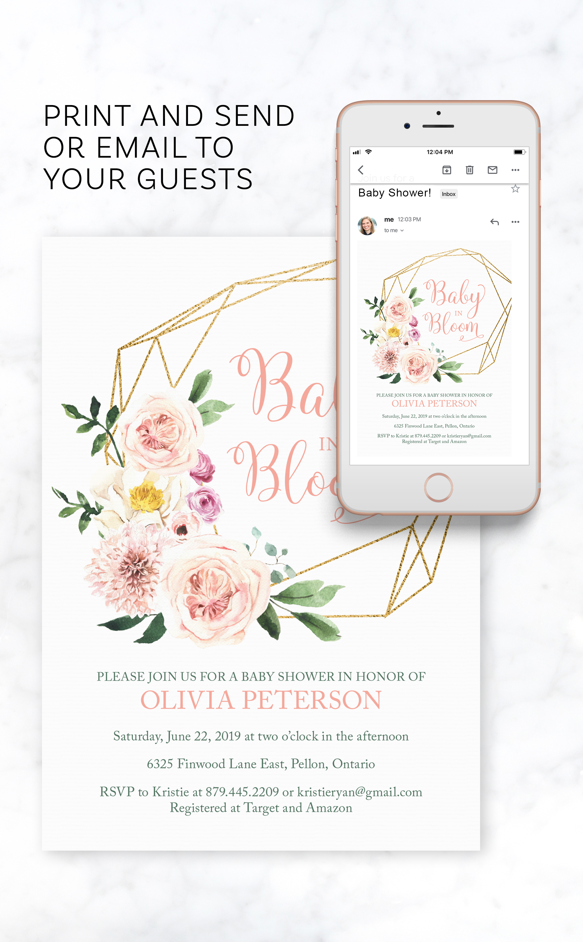 Pink Baby in Bloom Baby Shower Invitation Template – ARRA Creative