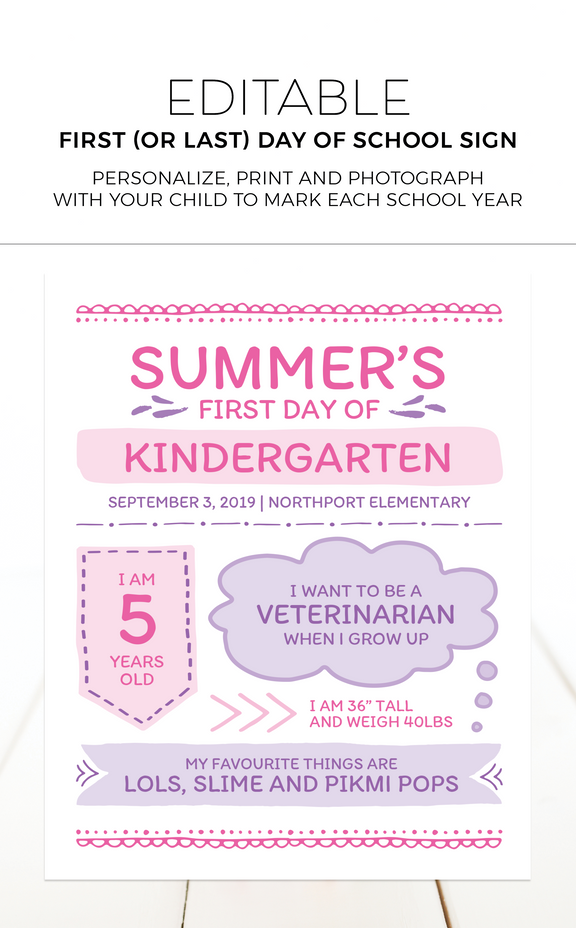 Printable First or Last Day of School Sign Template – ARRA Creative