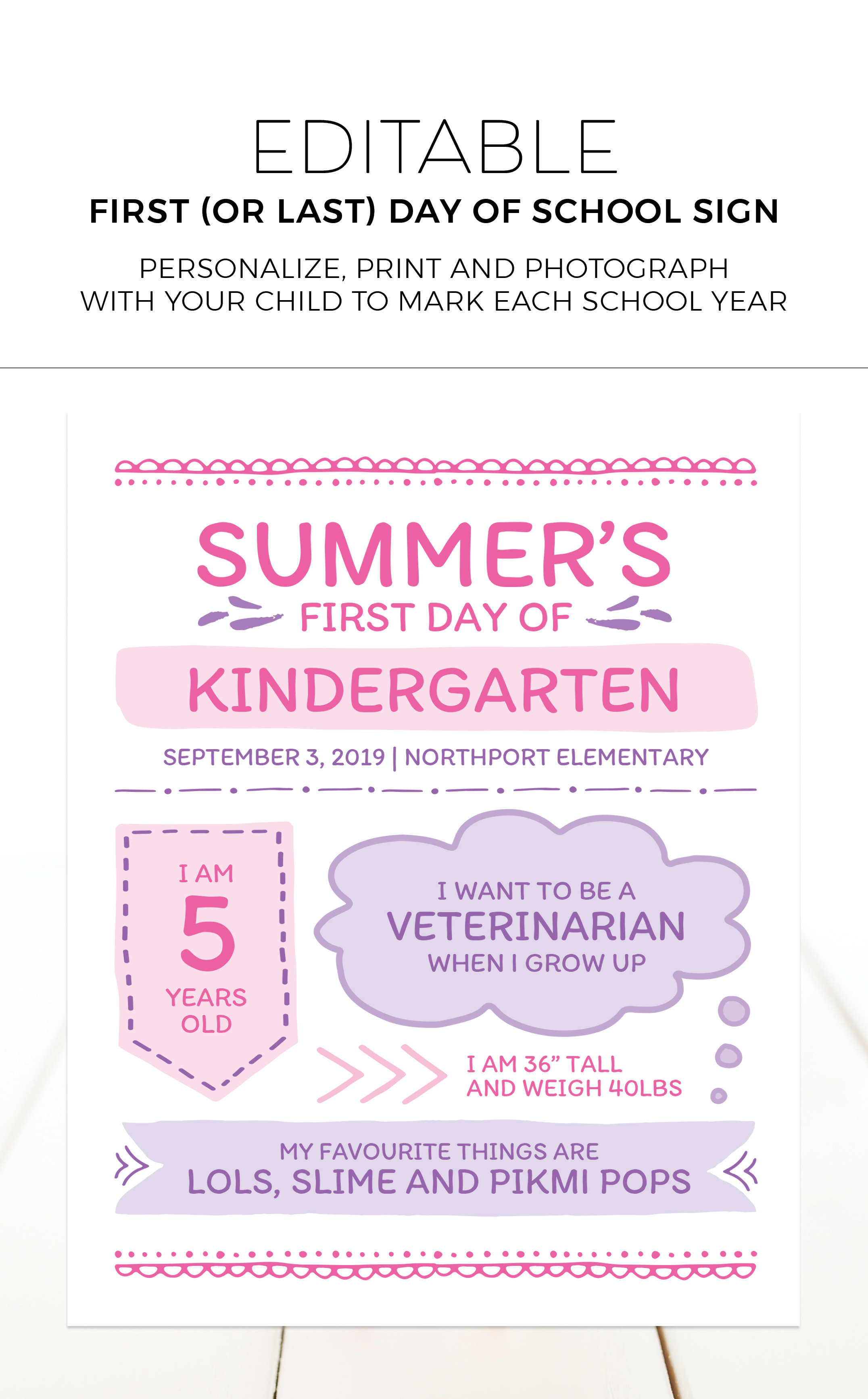 Pink First Day of School Sign – ARRA Creative
