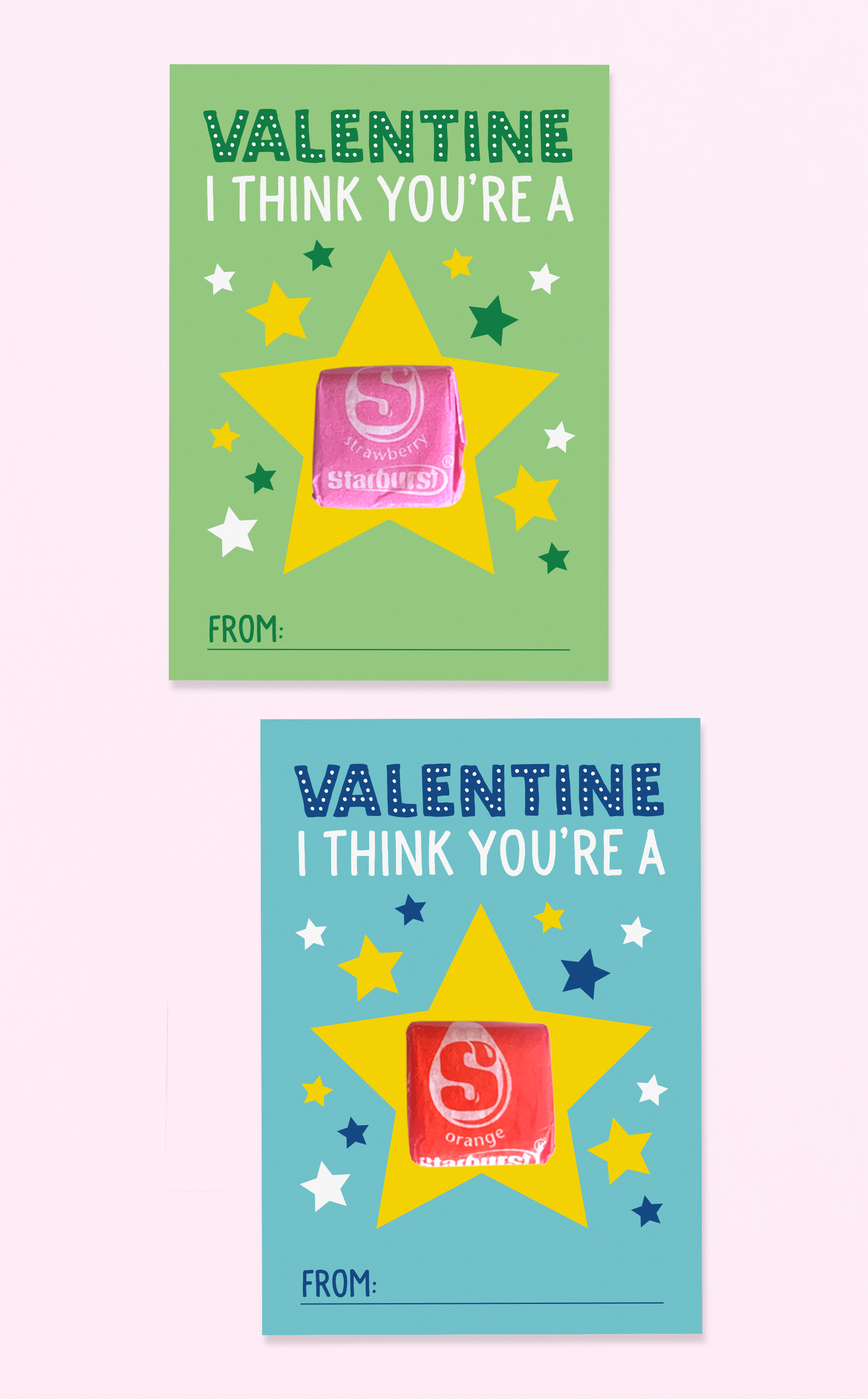 Starburst Valentine Cards for Kids | Printable Classroom Valentines ...
