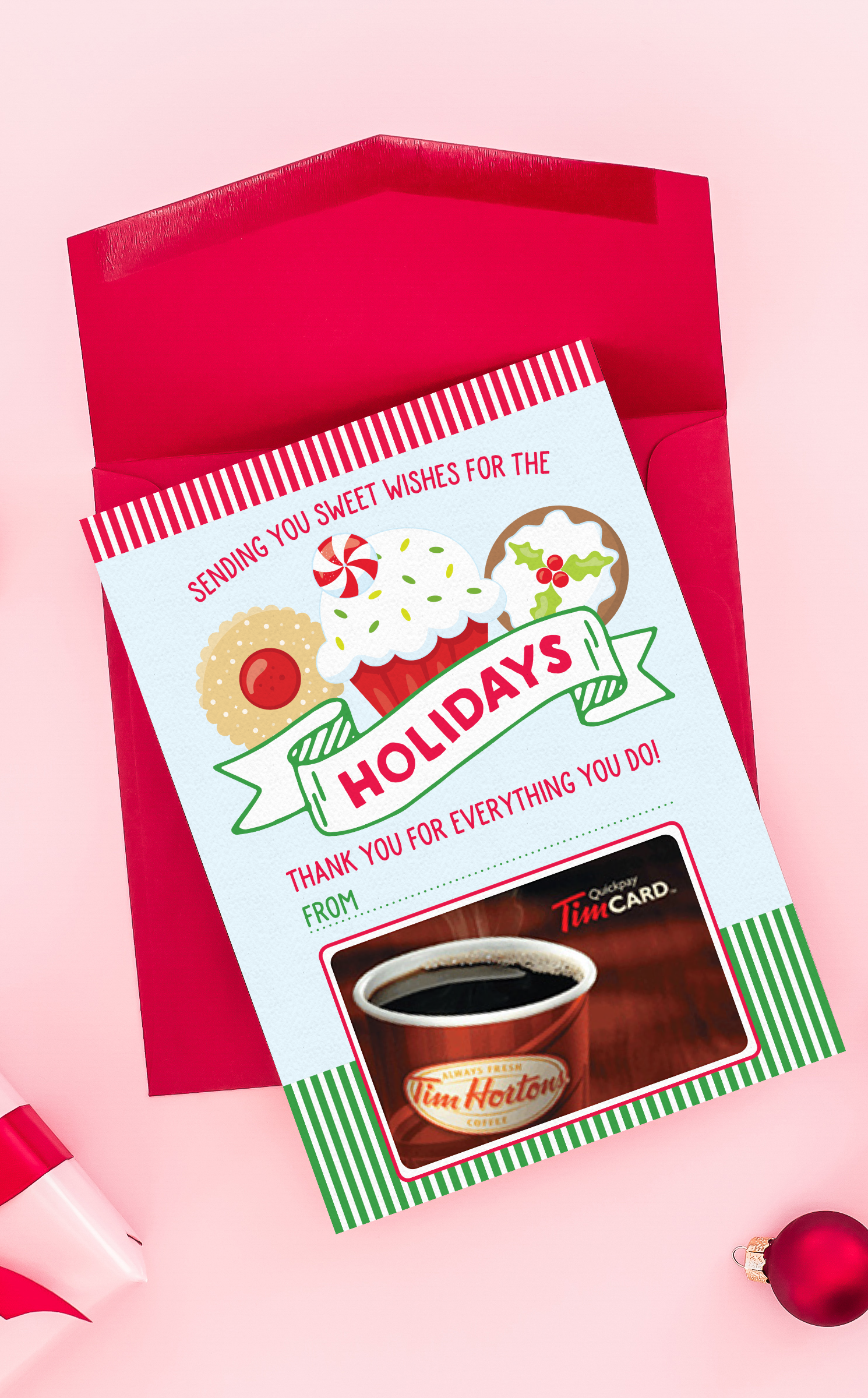 Sweet Holiday Wishes Christmas Thank You Gift Card Holder | Printable ...