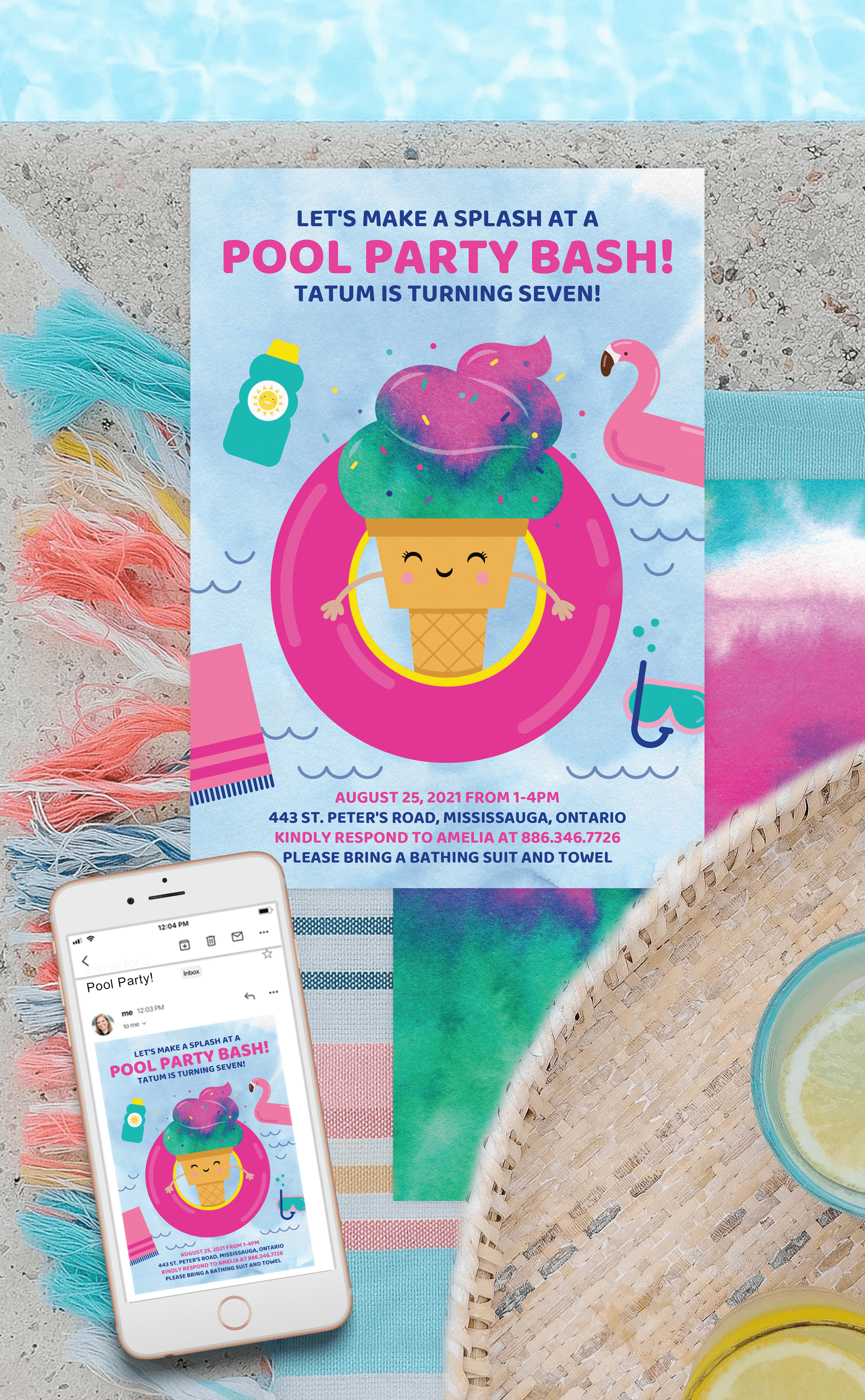 Pool Party Summer Birthday Party Invitation | Ice Cream – ARRA Creative