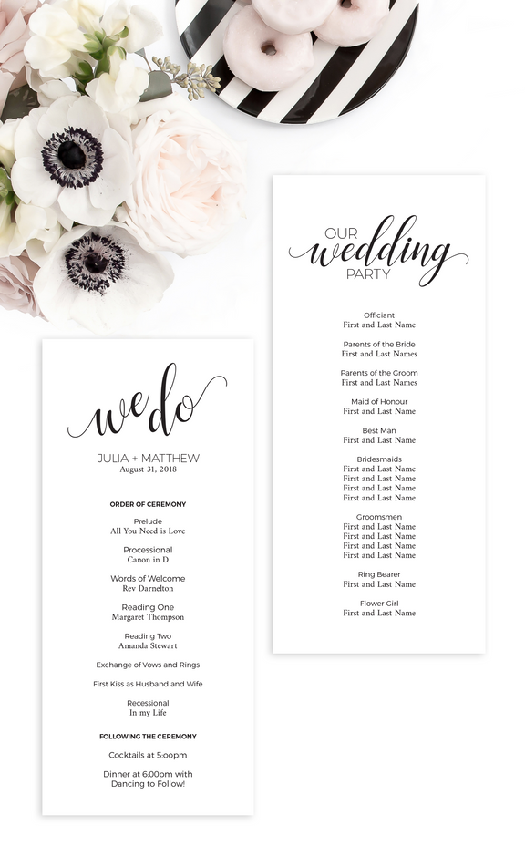 DIY Printable Wedding Program Template | Black and White – ARRA Creative